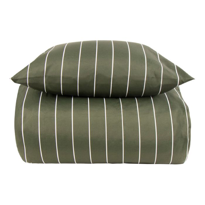 Sengetøj 140x200 cm - Grøn stribet sengesæt - Borg Living sengelinned i ...